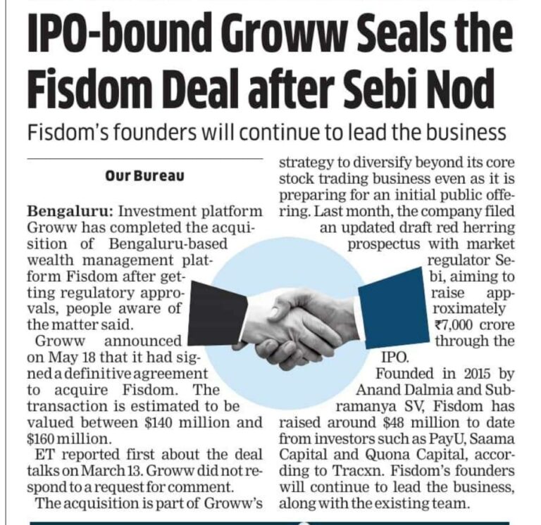 GROWW ACQUIRES FISDOM WEALTH MANAGEMENT PLATFORM BEFORE IPO. – Unlisted ...